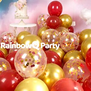 RainbowQ Party Metallic Shiny Red and Gold Balloons 12 Inch 68PCS Red Gold Confetti Balloons Latex Helium Balloon Set for Graduation Anniversary Wedding Birthday Party Decorations