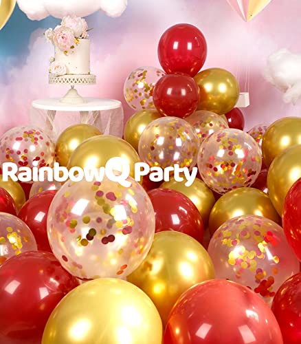 RainbowQ Party Metallic Shiny Red and Gold Balloons 12 Inch 68PCS Red Gold Confetti Balloons Latex Helium Balloon Set for Graduation Anniversary Wedding Birthday Party Decorations