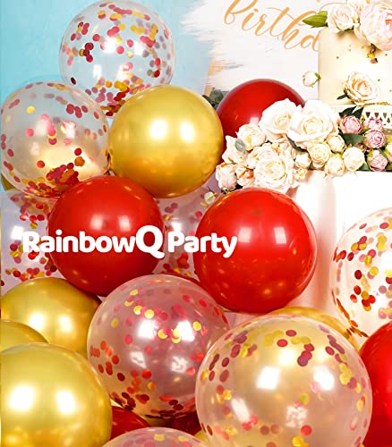 RainbowQ Party Metallic Shiny Red and Gold Balloons 12 Inch 68PCS Red Gold Confetti Balloons Latex Helium Balloon Set for Graduation Anniversary Wedding Birthday Party Decorations