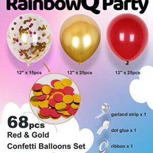 RainbowQ Party Metallic Shiny Red and Gold Balloons 12 Inch 68PCS Red Gold Confetti Balloons Latex Helium Balloon Set for Graduation Anniversary Wedding Birthday Party Decorations