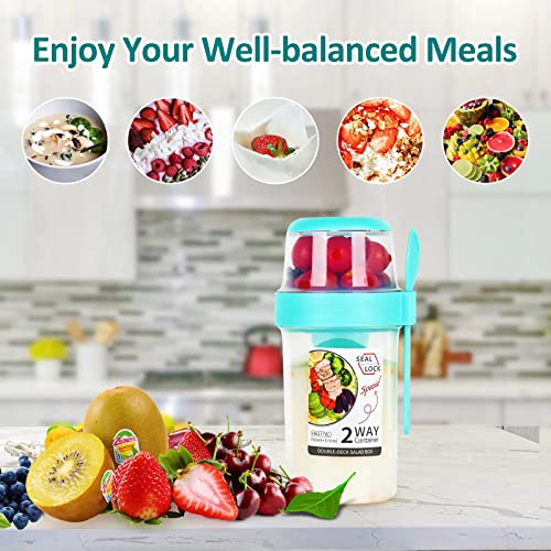 26 oz Breakfast On the Go Cups,Take and Go Yogurt Cup with Topping Cereal Cup with Fork,Leak-proof Overnight Oats or Oatmeal Container Jar,Portable Reusable Yogurt Snack Parfait Containers(Green)