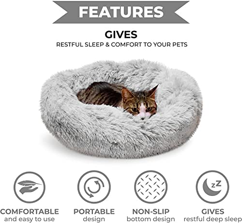 Whiskers & Friends Cat Bed, Cat Beds for Indoor Cats Washable, for Small Cat Bed, Large Cat Bed, Kitten Bed, Small Dog Bed, Anti Anxiety Calming Pet Bed, Cat Beds & Furniture, Round Cat Nest Bed