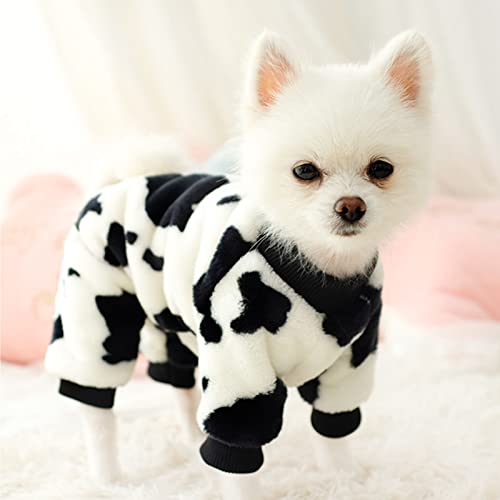 Winter Dog Pajamas Cute Milk Cow Polyester Cotton Dog Hoodie Plush Puppy Clothes Soft Pet Jumpsuit Winter Coat S