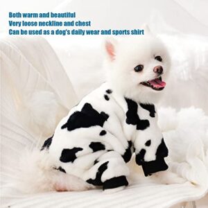 Winter Dog Pajamas Cute Milk Cow Polyester Cotton Dog Hoodie Plush Puppy Clothes Soft Pet Jumpsuit Winter Coat S