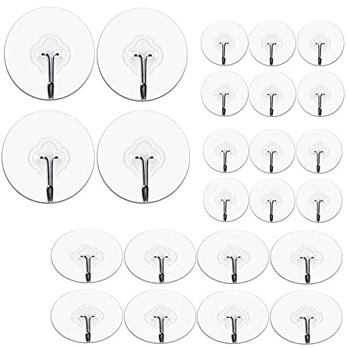 Proivory Adhesive Hooks, 24pcs Heavy Duty Wall Hooks Waterproof Transparent Self Adhesive Sticky Hooks for Hanging Heavy Duty Nail Free Seamless Hooks for for Bathroom Kitchen Utility Hooks