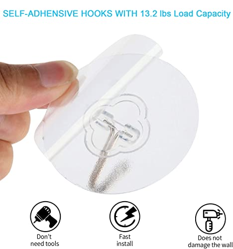 Proivory Adhesive Hooks, 24pcs Heavy Duty Wall Hooks Waterproof Transparent Self Adhesive Sticky Hooks for Hanging Heavy Duty Nail Free Seamless Hooks for for Bathroom Kitchen Utility Hooks