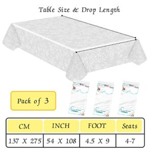 SietDESEO 3 Pack Plastic Lace Tablecloth 54 X 108 Waterproof Disposable Lace Table Cover for Wedding Party Birthday Camping Bridal Shower Lace Paper Tablecloth