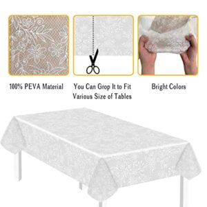 SietDESEO 3 Pack Plastic Lace Tablecloth 54 X 108 Waterproof Disposable Lace Table Cover for Wedding Party Birthday Camping Bridal Shower Lace Paper Tablecloth