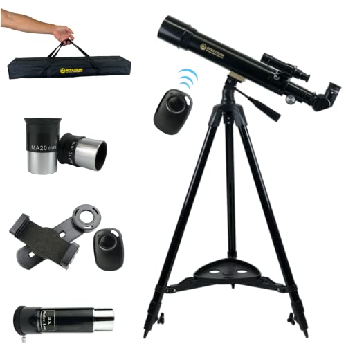 Spectrum Optical Instruments - AstroLite 60AZ Refractor Telescope Travel Bag Bundle for Adults & Beginner Astronomers with Smartphone Adapter, 25-150x Magnification, 60mm Aperture 500mm Focal Length