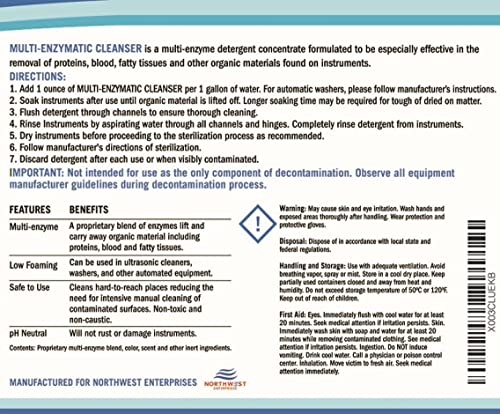 NORTHWEST ENTERPRISES Multi-Enzymatic Ultrasonic Cleaner Solution for Surgical Instrument and Equipment Reprocessing. Concentrated. One Gallon.