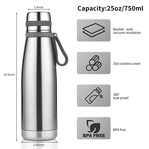 JiaQi Vacuum Insulated Coffee bottle,Stainless Steel Vacuum insulated Bike Water Bottles with Filter, keep Hot&Cold Drink Metal Water Flask 25oz