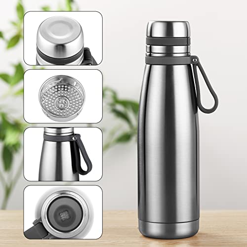 JiaQi Vacuum Insulated Coffee bottle,Stainless Steel Vacuum insulated Bike Water Bottles with Filter, keep Hot&Cold Drink Metal Water Flask 25oz