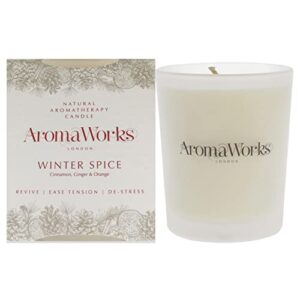 aromaworks winter spice candle | creates a calm enhancing atmosphere | warm, spicy notes with sweet, citrus undertones | 100% pure essential oils | 2.64 oz