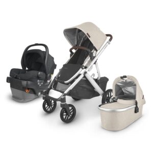 vista v2 stroller- declan (oat melange/silver/chestnut leather) + mesa v2 infant car seat - jake (charcoal)