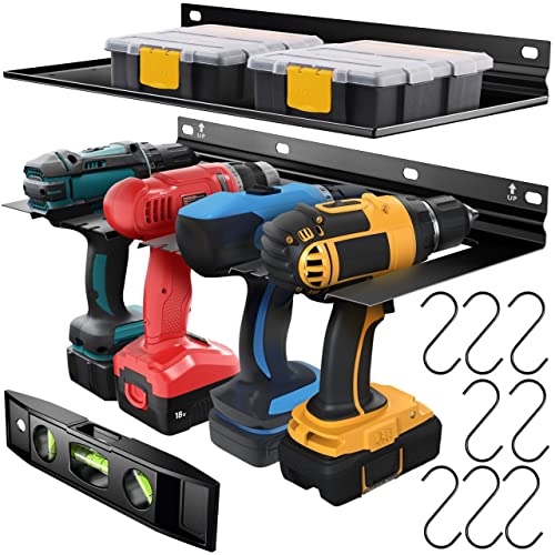 Spacemaxer Heavy Duty Drill Rack & Tool Organizer | Wall Mounted Garage Storage Holder for Handheld & Power Tools | 2 Pack Garage Shelving, Compact Steel Design for Home & Workshop | Father's Day Gift