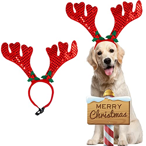 Christmas Dog Elk Reindeer Antler Headband Red Xmas Pet Costume Headwear Adjustable Accessories for Small Medium Dog Puppy