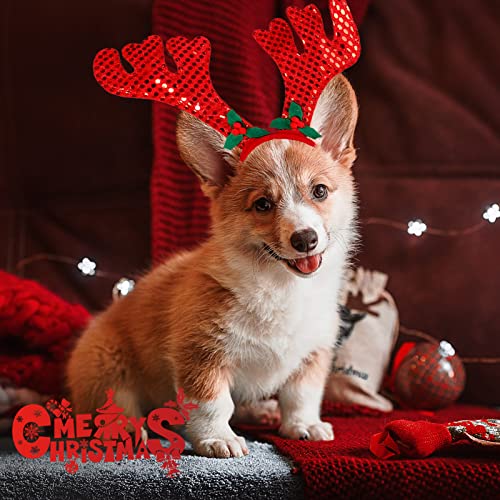 Christmas Dog Elk Reindeer Antler Headband Red Xmas Pet Costume Headwear Adjustable Accessories for Small Medium Dog Puppy