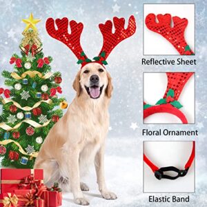 Christmas Dog Elk Reindeer Antler Headband Red Xmas Pet Costume Headwear Adjustable Accessories for Small Medium Dog Puppy