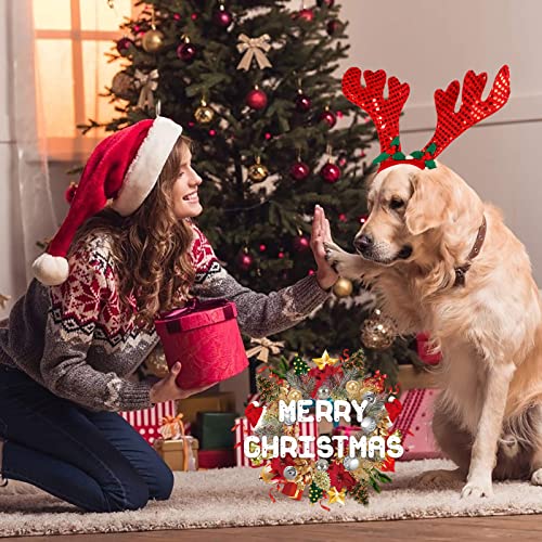 Christmas Dog Elk Reindeer Antler Headband Red Xmas Pet Costume Headwear Adjustable Accessories for Small Medium Dog Puppy