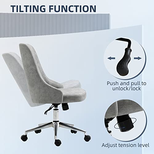 Vinsetto Armless Task Chair, Mid-Back Desk Chair, Microfiber Home Office Chair with Adjustable Height, Tilt, Swivel Function, Gray