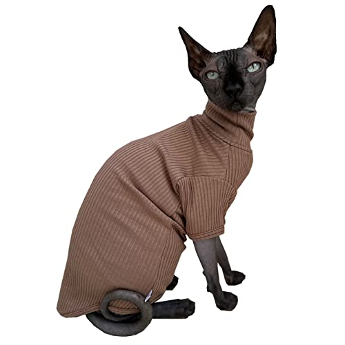 Sphynx Cats Shirt Cat Turtleneck Cotton Sweater Pullover Kitten T-Shirts with Sleeves Cat Pajamas Jumpsuit for Sphynx Cornish Rex, Devon Rex, Peterbald (XX-Large (Pack of 1), Light Brown)