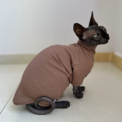 Sphynx Cats Shirt Cat Turtleneck Cotton Sweater Pullover Kitten T-Shirts with Sleeves Cat Pajamas Jumpsuit for Sphynx Cornish Rex, Devon Rex, Peterbald (XX-Large (Pack of 1), Light Brown)