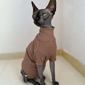 Sphynx Cats Shirt Cat Turtleneck Cotton Sweater Pullover Kitten T-Shirts with Sleeves Cat Pajamas Jumpsuit for Sphynx Cornish Rex, Devon Rex, Peterbald (XX-Large (Pack of 1), Light Brown)