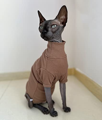 Sphynx Cats Shirt Cat Turtleneck Cotton Sweater Pullover Kitten T-Shirts with Sleeves Cat Pajamas Jumpsuit for Sphynx Cornish Rex, Devon Rex, Peterbald (XX-Large (Pack of 1), Light Brown)