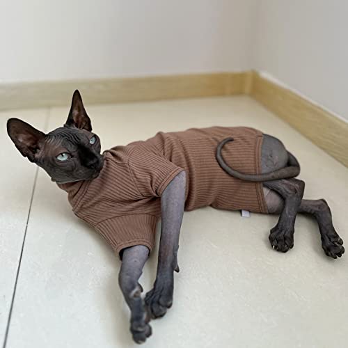 Sphynx Cats Shirt Cat Turtleneck Cotton Sweater Pullover Kitten T-Shirts with Sleeves Cat Pajamas Jumpsuit for Sphynx Cornish Rex, Devon Rex, Peterbald (XX-Large (Pack of 1), Light Brown)