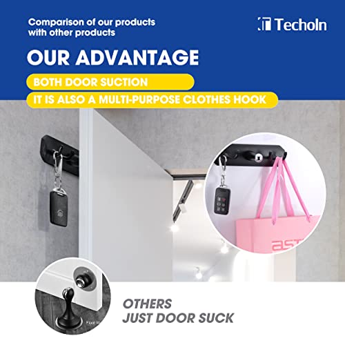 Techoln 3 Inch Door Stop with Coat Hooks,ABS Magnetic Door Stop with Two Hooks for Hanging Clothes,No Installation 3m Adhesive Backing