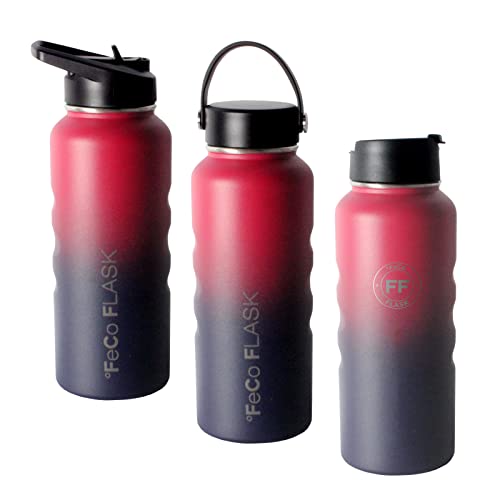 FeCo FLASK Water Bottle - 32 Oz, Interchangeable Lids, Leak Proof, Vacuum Insulated Stainless Steel, Double Walled, Thermo Mug, Metal Canteen