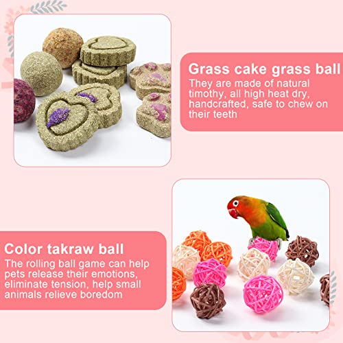 VCZONE Small Animals Chew Toys Gift Set，90g Sweet Bamboo Apple Sticks Timothy Grass Sticks, Habitat Decor Natural Flower, 6 Pcs Timothy Grass Cake and 3 Pcs Ball, 12 Pcs Colorful Play Balls