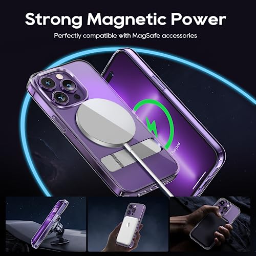 Niunisi Magnetic Case for iPhone 14 Pro Case with Screen Protector, (with Slim Kickstand + Camera Protector) Compatible with Magsafe Shockproof Crystal Clear Phone Case Cover 6.1-Inch, Clear