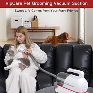 VipCare Pet Grooming Kit & Vacuum Suction - 5in1 Dogs & Cats Grooming Tools & Kits Included Grooming Brush, Cleaning Brush, Cleaning Nozzle, Deshedding Tool and Hair Clipper for Dogs Cats