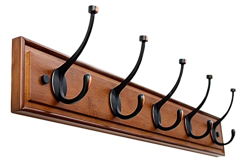 poemland 32" Wall Mount Extra Large Wood Coat Hooks with Heavy Duty Metal Hardware for Hanging Coat,Clothes,Jacket,Hats (Walnut)