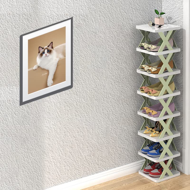 Lihebcen Shoe Storage, 8-Tier Shoe Rack Organizer Storage, Sturdy Shoes Shelf Storage Cabinet for Entryway Bedroom and Hallway (Green, 9”W x 10”D x 48”H)