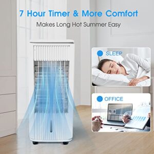 Evaporative Air Cooler Air Conditioner Portable with Remote Control, 50 Degree Oscillation, 3 Speeds & Adjustable Modes, 15 Hour Timer with Ice Packs for Home Office School Outdoor