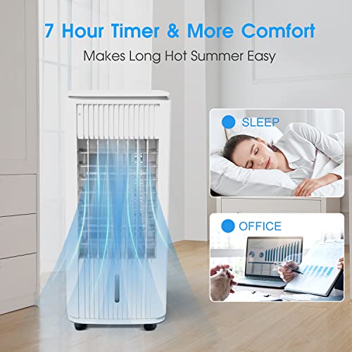 Evaporative Air Cooler Air Conditioner Portable with Remote Control, 50 Degree Oscillation, 3 Speeds & Adjustable Modes, 15 Hour Timer with Ice Packs for Home Office School Outdoor