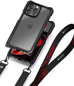 goospery z bumper crossbody compatible with iphone 14 pro max case [strap included] shock absorbing dual layer structure tpu edge crystal clear pc cover with shoulder strap outdoor design, black