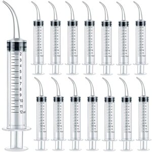 gxxmei 15pcs 12ml/cc dental syringe with curved tip & measurement disposable graduated dental irrigation syringe for oral dental care, tonsil stones removing, lab, feed small pet