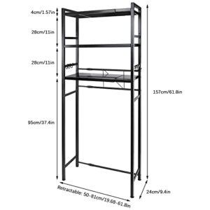 WCHOSOZH Bathroom Shelf Over Toilet, Telescopic Over The Toilet Space Saver with 6 Hooks, 3 Tier Freestanding Bathroom Organizer Storage Rack (Black)