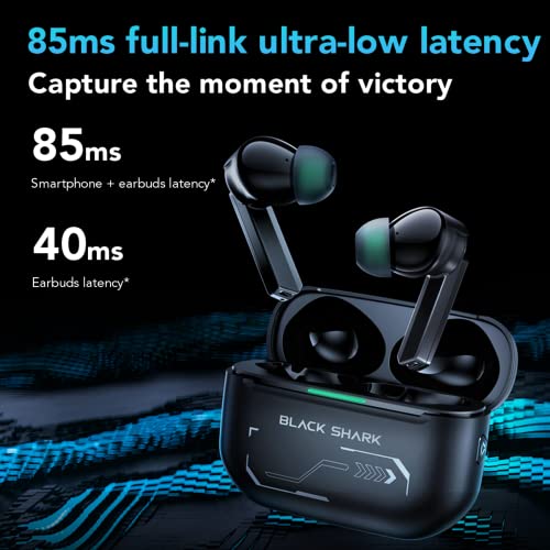 Black Shark JoyBuds Pro Wireless Earbuds, 40dB ANC Bluetooth 5.2 Gaming Earphones, with 30h Battery Life, 40ms Ultra-Low Latency, Six Mics, 12mm Drivers, IPX4, Ear Buds for Android and iOS (Black)