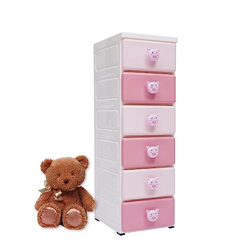 Plastic Drawers Dresser with 6 Drawers, Plastic Tower Closet Organizer with Removable Wheels Suitable for Condos Dorm Rooms Bedrooms Nurseries Playrooms Entryways, 11.8" L x 15" W x 37.4" H