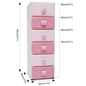 Plastic Drawers Dresser with 6 Drawers, Plastic Tower Closet Organizer with Removable Wheels Suitable for Condos Dorm Rooms Bedrooms Nurseries Playrooms Entryways, 11.8" L x 15" W x 37.4" H