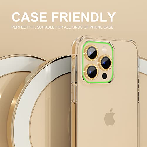 Choiche [3+1] for iPhone 14 Pro/iPhone 14 Pro Max Camera Lens Protector Bling, 9H Tempered Glass Camera Cover Screen Protector Metal Ring Decoration Accessories (Glitter-Gold)