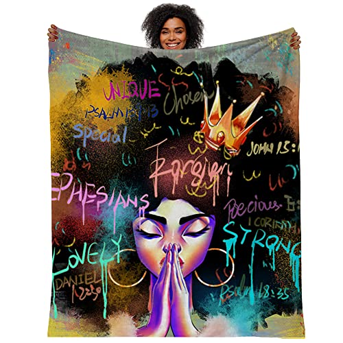 African Blanket Black Women Flannel Fleece Blanket Super Soft Cozy Plush Blankets for Couch Sofa Bed 60"X50"