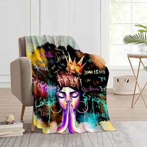 African Blanket Black Women Flannel Fleece Blanket Super Soft Cozy Plush Blankets for Couch Sofa Bed 60"X50"