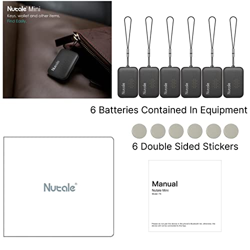 Nutale Key Finder Mini, Bluetooth Tracker Item Locator with Key Chain for Keys Pet Wallets or Backpacks and Tablets Batteries Include (Black, 6 Pack)