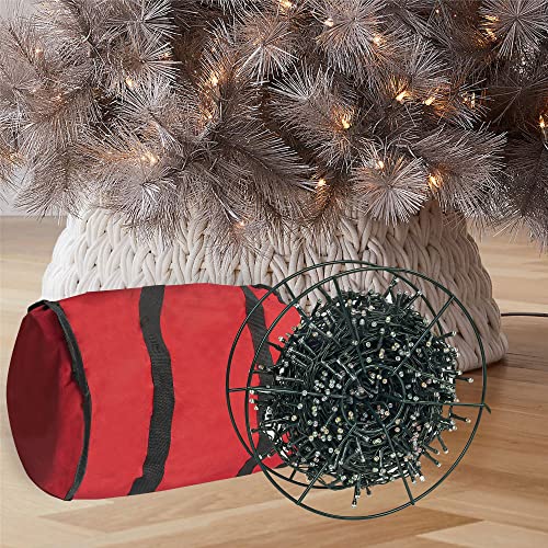 Dazzle Bright Christmas Lights Storage Bags, 3 Metal Reels to Store Holiday Christmas String Lights, Red Tear Proof Oxford Fabric Zip up Bag with Reinforced Handles