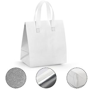 ZENFUN Set of 25 Insulated Take Away Bags, Small Insulated Cooler Bag Grocery Bags, White Thermal Bags for Hot&cold Frozen Food, Food Delivery, 9.5 x 6 x 10 Inches